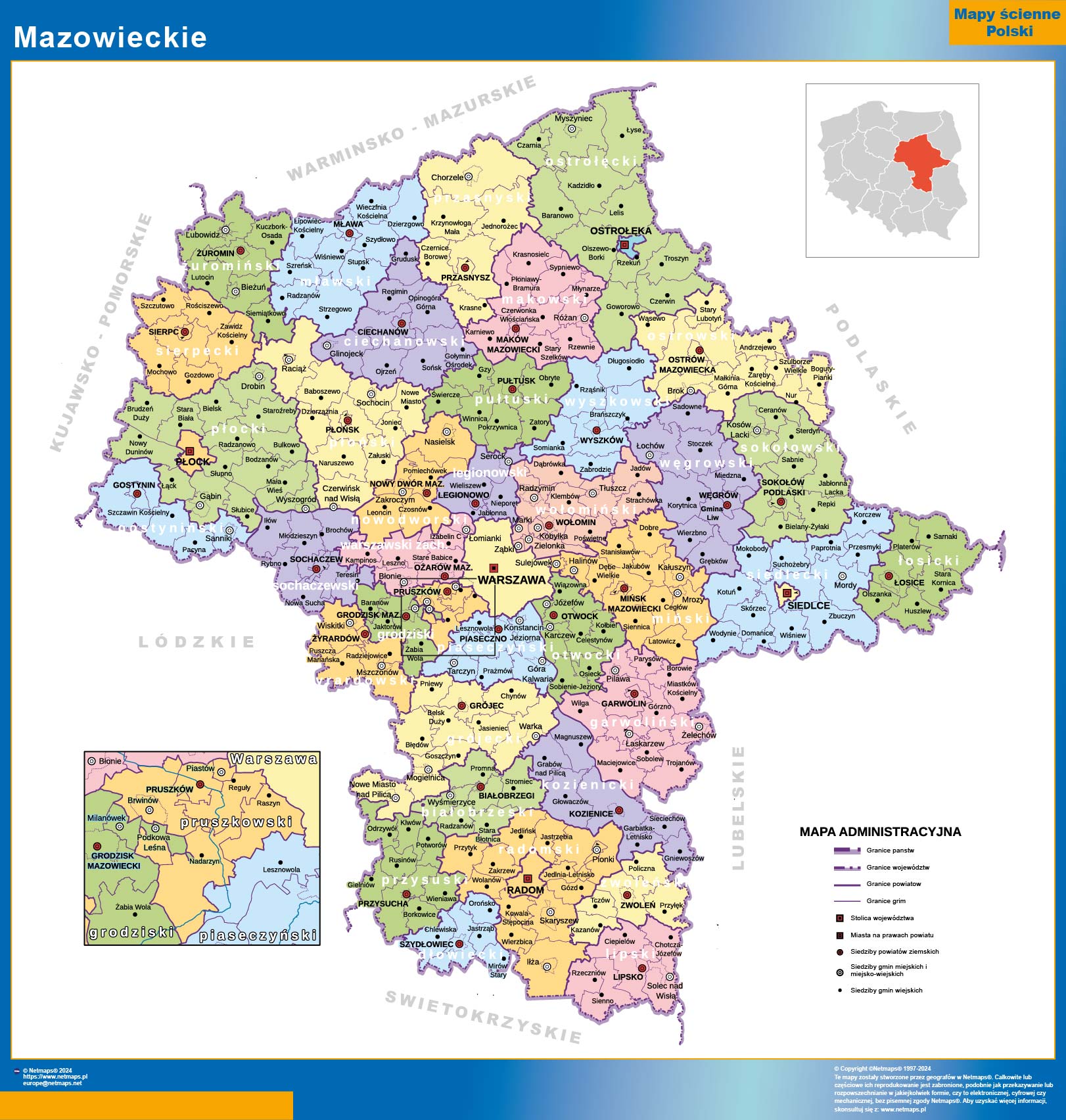 Mapy ścienne Polski z różnymi opcjami wykończenia